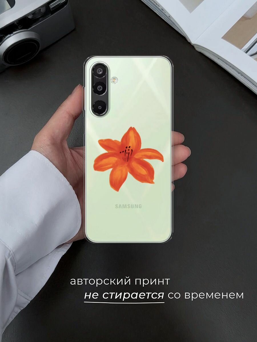 Чехол на Samsung Galaxy M16 / Самсунг Галакси М16 с принтом "Оранжевый цветок", прозрачный — фото 1