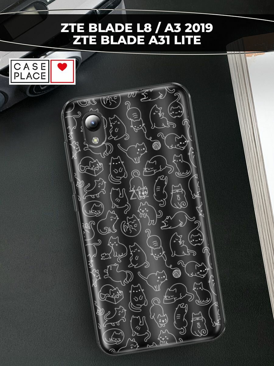 Чехол на ZTE Blade L8/A3 (2019)/A31 lite / ЗТЕ Блэйд L8/A3/A31 Лайт с принтом "Шкодливые котики линии", прозрачный