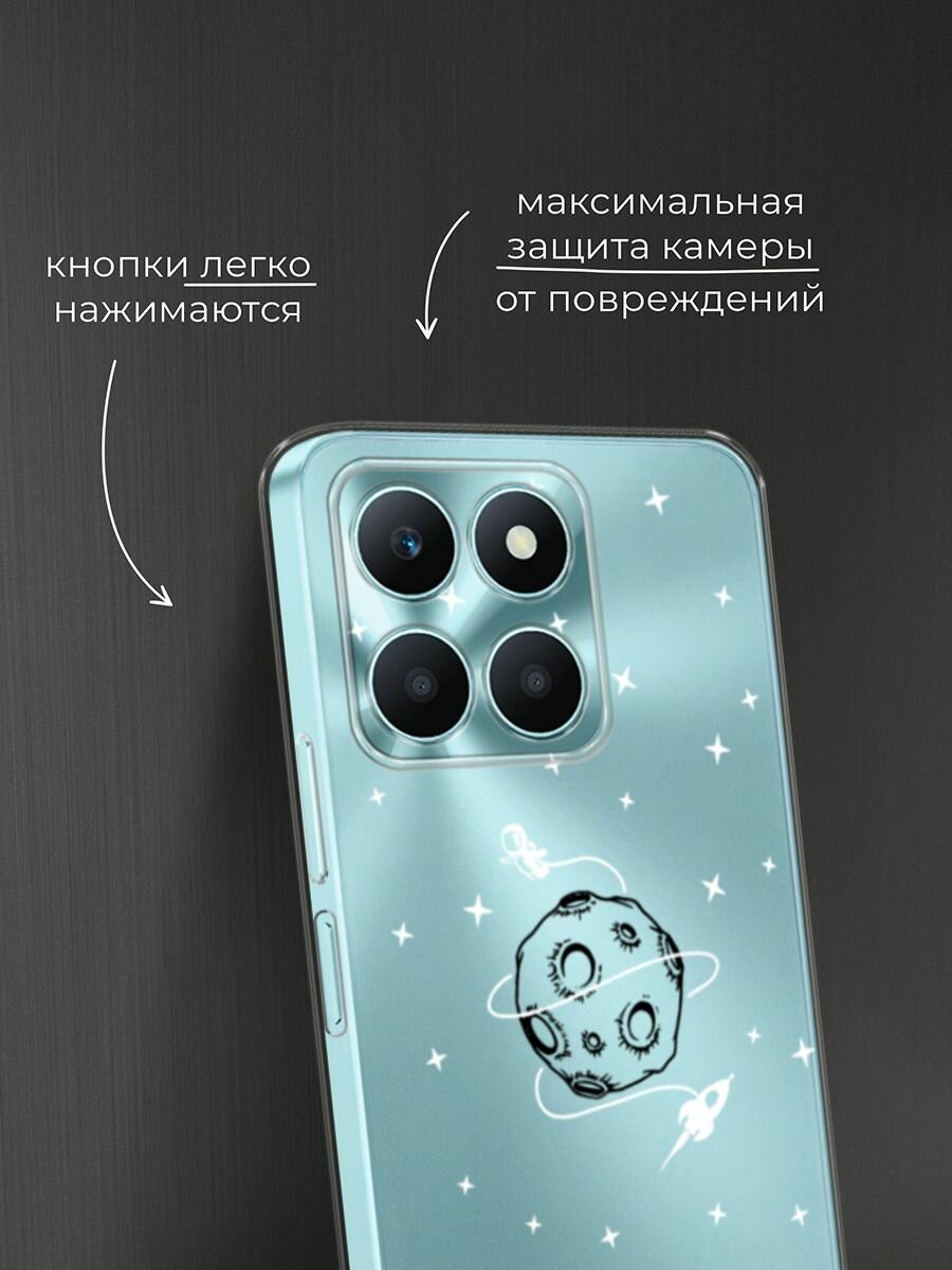 Чехол на Honor X6A / Хонор X6A с принтом "Полет вокруг луны", прозрачный — фото 1