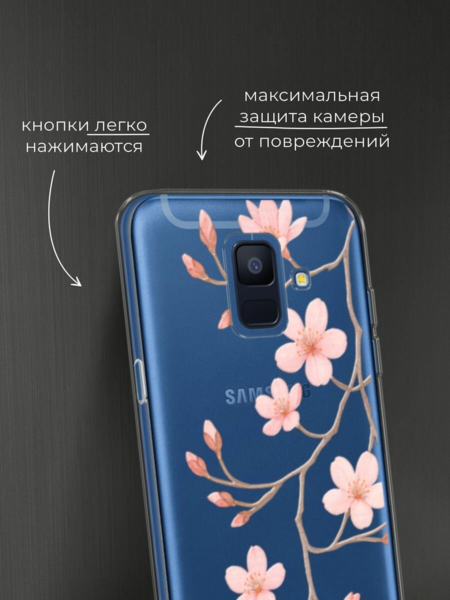 Чехол на Samsung Galaxy A6 / Самсунг Галакси А6 с принтом "Веточка распускающейся сакуры 2" — фото 1