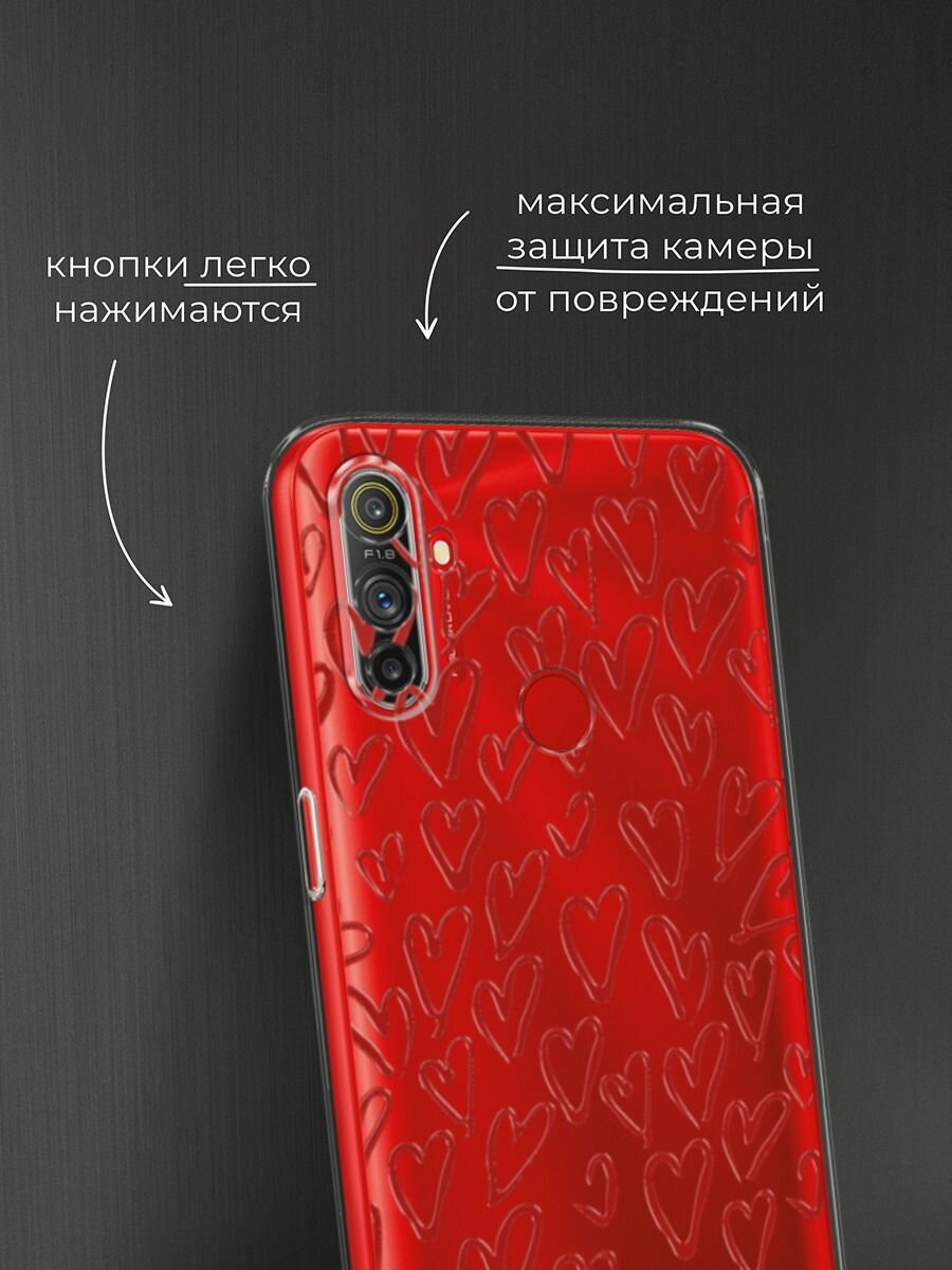 Чехол на Realme C3 / Реалми C3 с принтом "Легкие бордовые сердечки" — фото 1