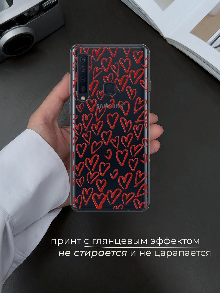 Чехол на Samsung Galaxy A9 2018 / Самсунг Галакси А9 2018 с принтом "Легкие бордовые сердечки" — фото 1
