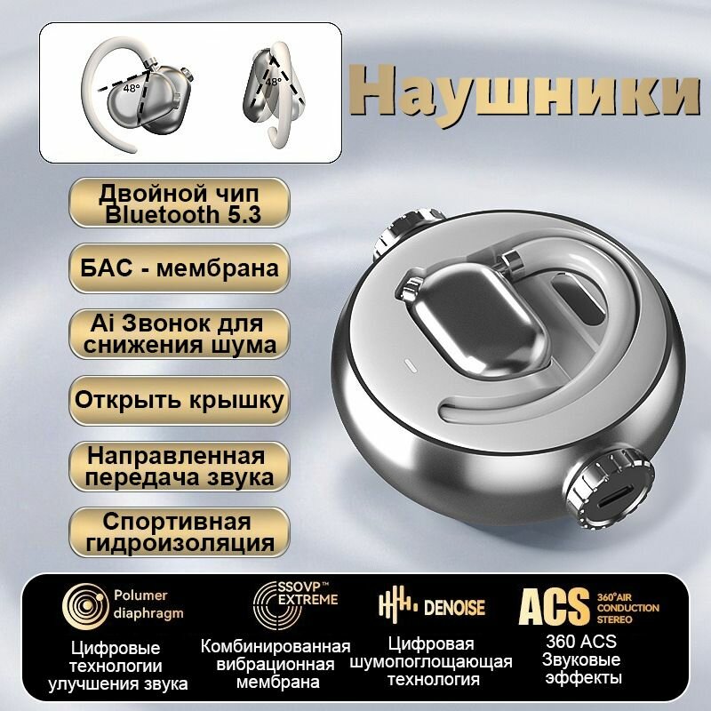 Умные наушники-клипсы с AI-помощником 2025. Беспроводные, шумоподавление, открытые, для спорта.