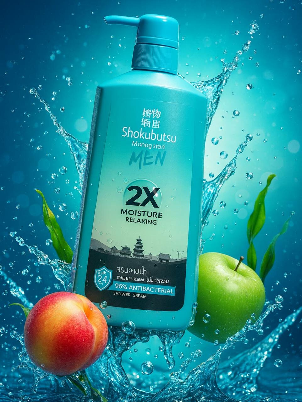 Мужской крем-гель для душа Lion Shokubutsu увлажняющий с экстрактом водорослей, 450 мл