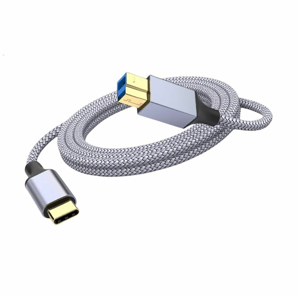 Кабель Type C to USB B с нейлоновой оплеткой, протестирован на 10000+ изгибов, высокая скорость и долговечность, - 1 метр