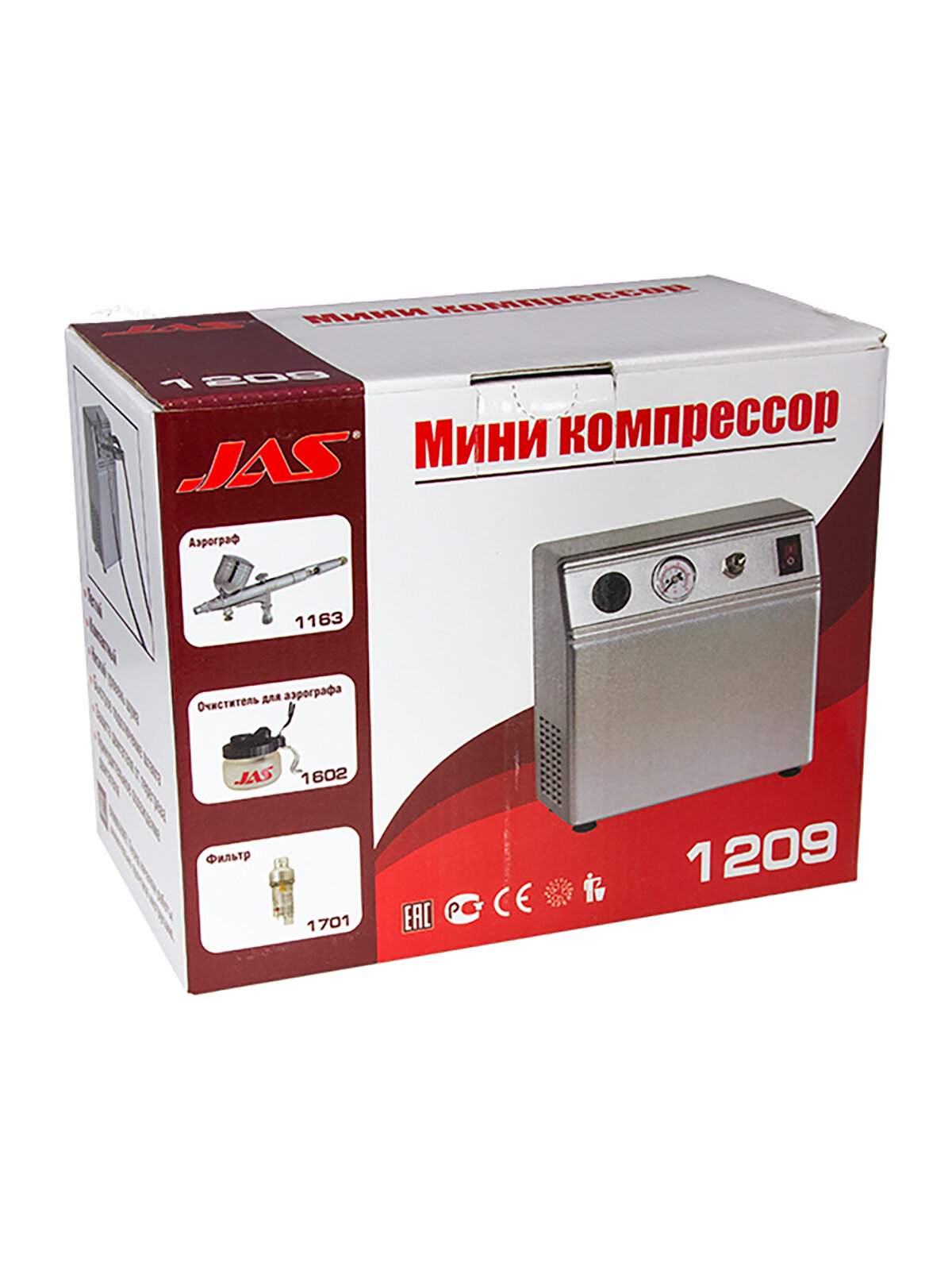 Компрессор JAS 1209, безмасляный, воздушный, электрический, 0,09 кВт