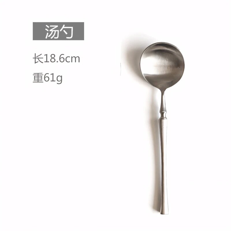 Серебряный матовый набор столовых приборов из нержавеющей стали 304 Серебряный, Main round spoon