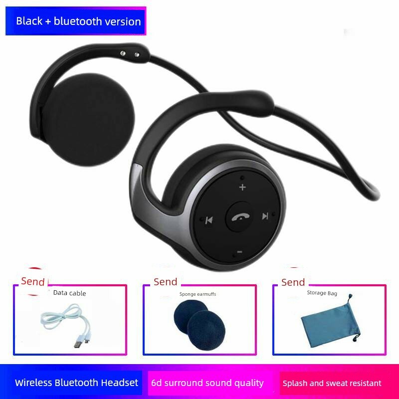 Беспроводные наушники Bluetooth 5.0 с FM-радио, слотом для карты памяти, громкой связью, чёрные