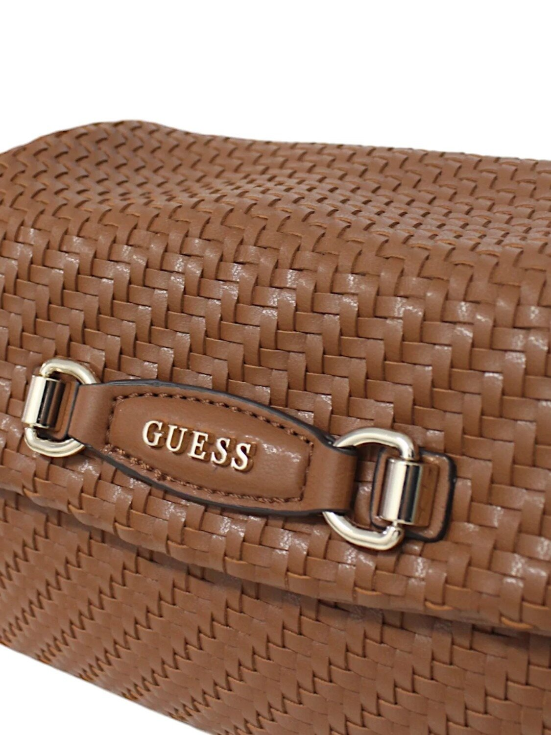 Сумка GUESS, фактура плетеная, коньячный — фото 1