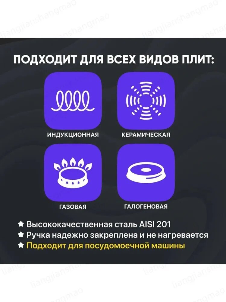 HongDiJia Сковорода, 28 см, без крышки, с фиксированной ручкой, для индукционных плит