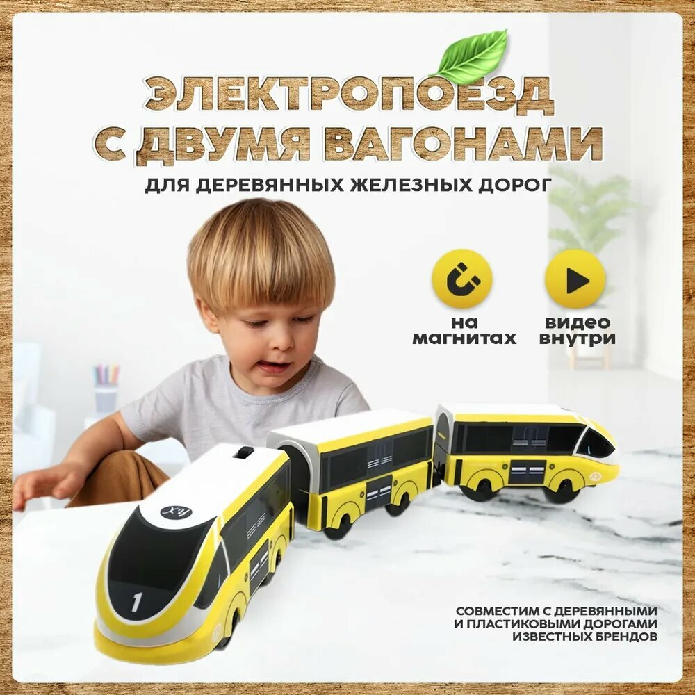 Электропоезд на батарейках с пассажирским вагоном и магнитным креплением для деревянной железной дороги, подходит для IKEA и BRIO