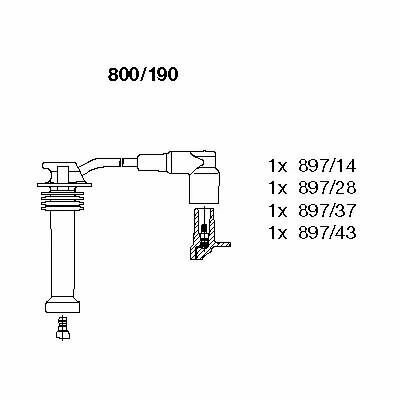 Провода высоковольтные Bremi 800/190, комплект, Ford Fiesta IV двигатель FHA, FHE, L1T, L1V, Focus двигатель EYDB, EYDC, EYDD, EYDE, EYDF, Mondeo II двигатель L1L, L1N