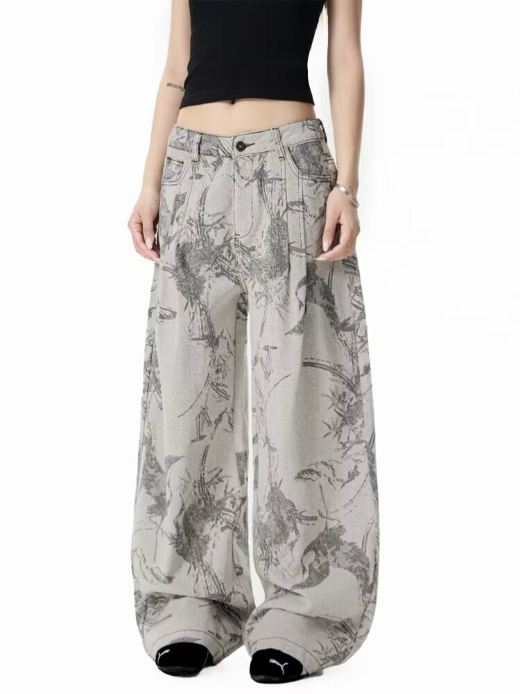 JYL Джинсы Женские Карго Винтажные Большие Карманы Стильные Деним, Размер_XXXL