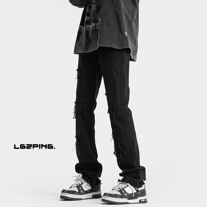 Тренд RONG CH Мужские Джинсы Потертые С Ремнем Высокий Улица Слим Деним, Размер_5XL