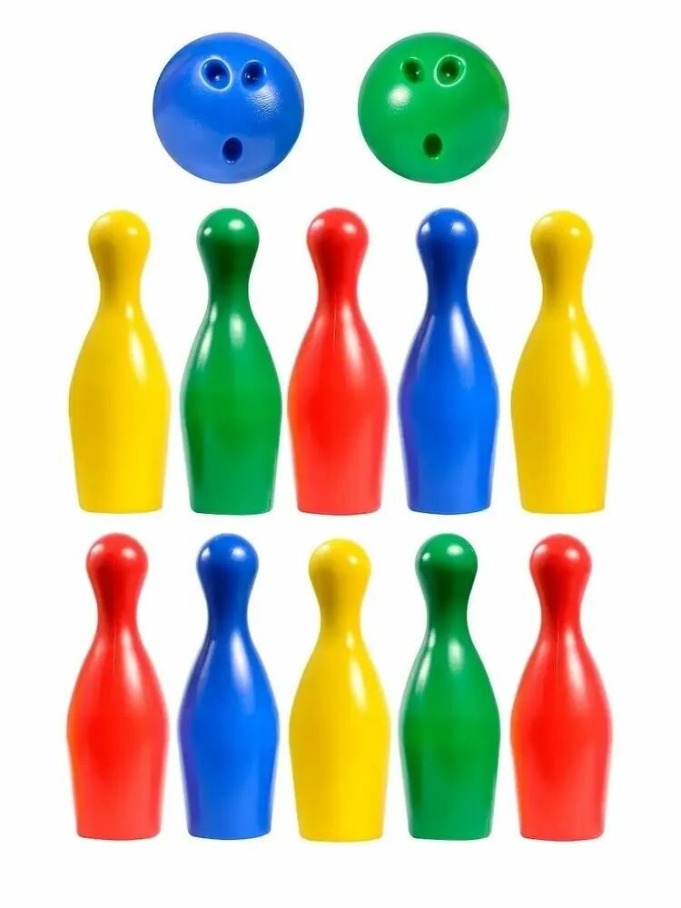 Боулинг детский пластмассовый набор 10 кеглей + 2 шар