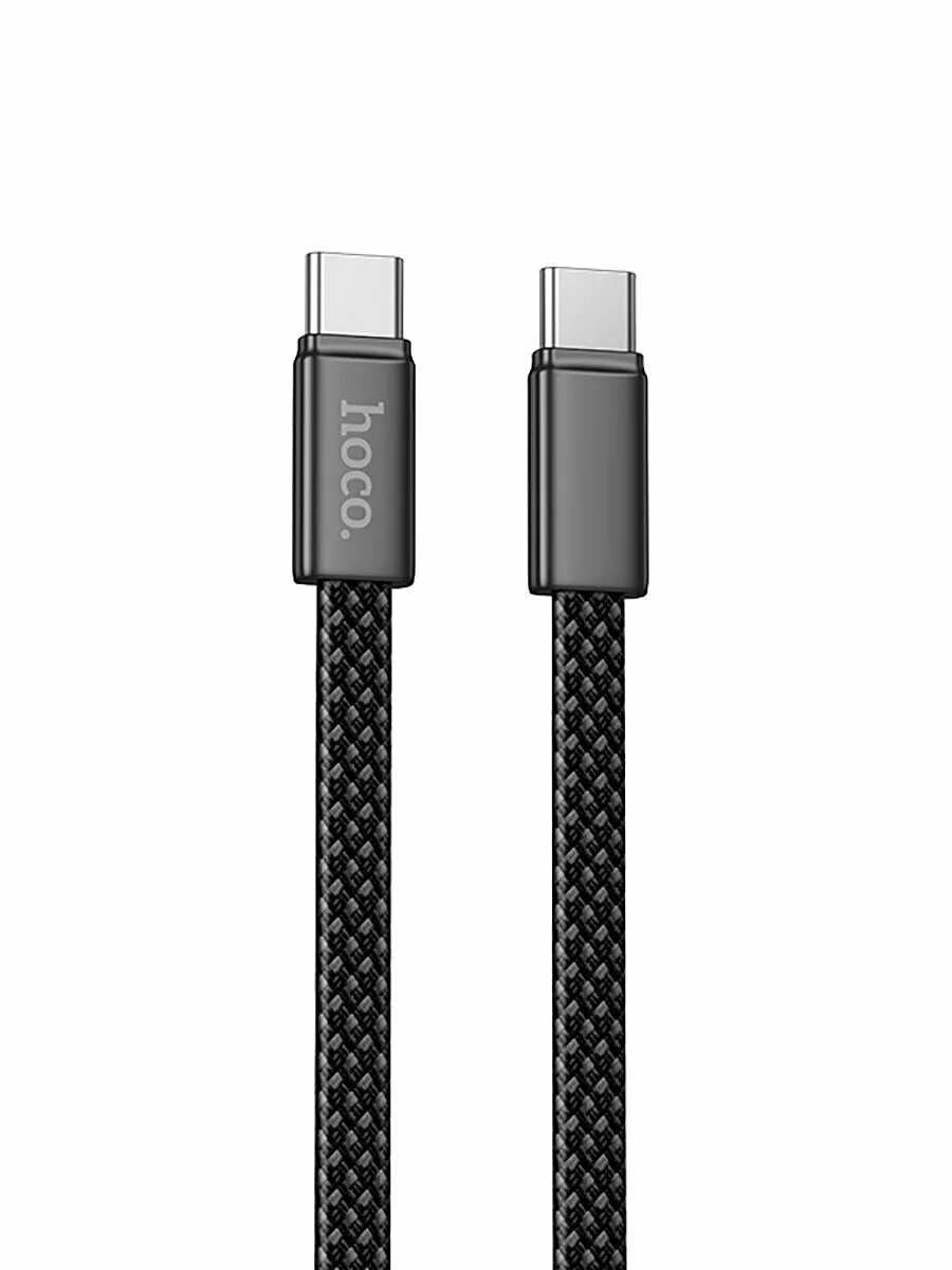 Кабель плетеный Hoco X125 Type-C to Type-C плоский, 60W, 3А, 1 метр, черный / провод с быстрой зарядкой для Android, iPhone с USB-C (15, 16, 17)