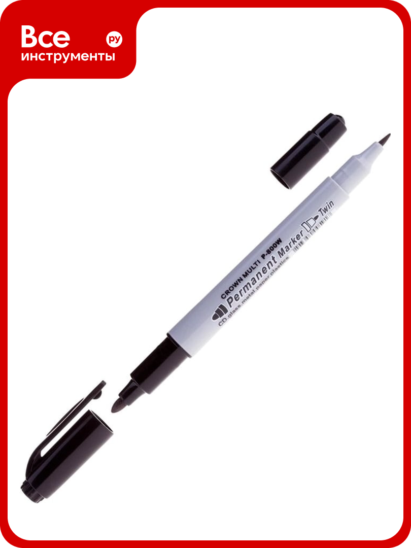 Маркер перманентный двухсторонний Crown Multi Marker Twin черный, пулевидный, 2/1 мм P-800W