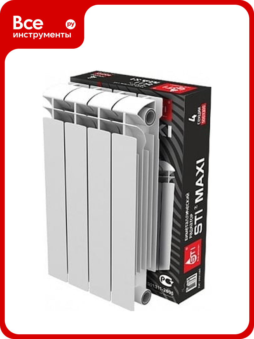 Радиатор STI BIMETAL MAXI 500/100, биметаллический, настенный, обогрев до 10.5 м², 6 секций, белый цвет