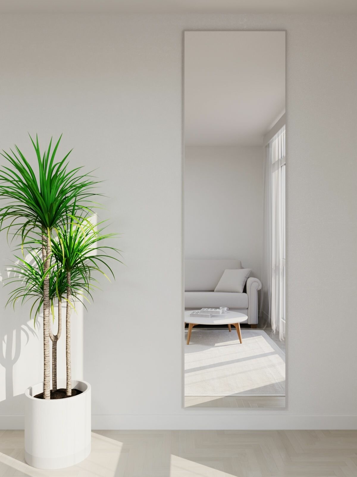 Зеркало настенное 240х70 см. серебро в алюминиевой раме интерьерное BLX MIRROR