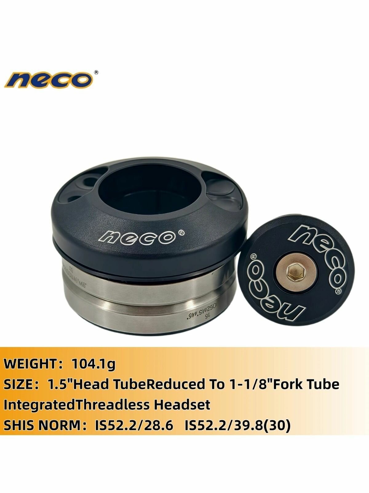 Велосипедная рулевая колонка NECO со встроенной резьбой, От 1,5" до 1-1/8", Герметичный подшипник,28.6/52.2/39.8/ 30 мм, для велосипеда MTB/XCM/DH