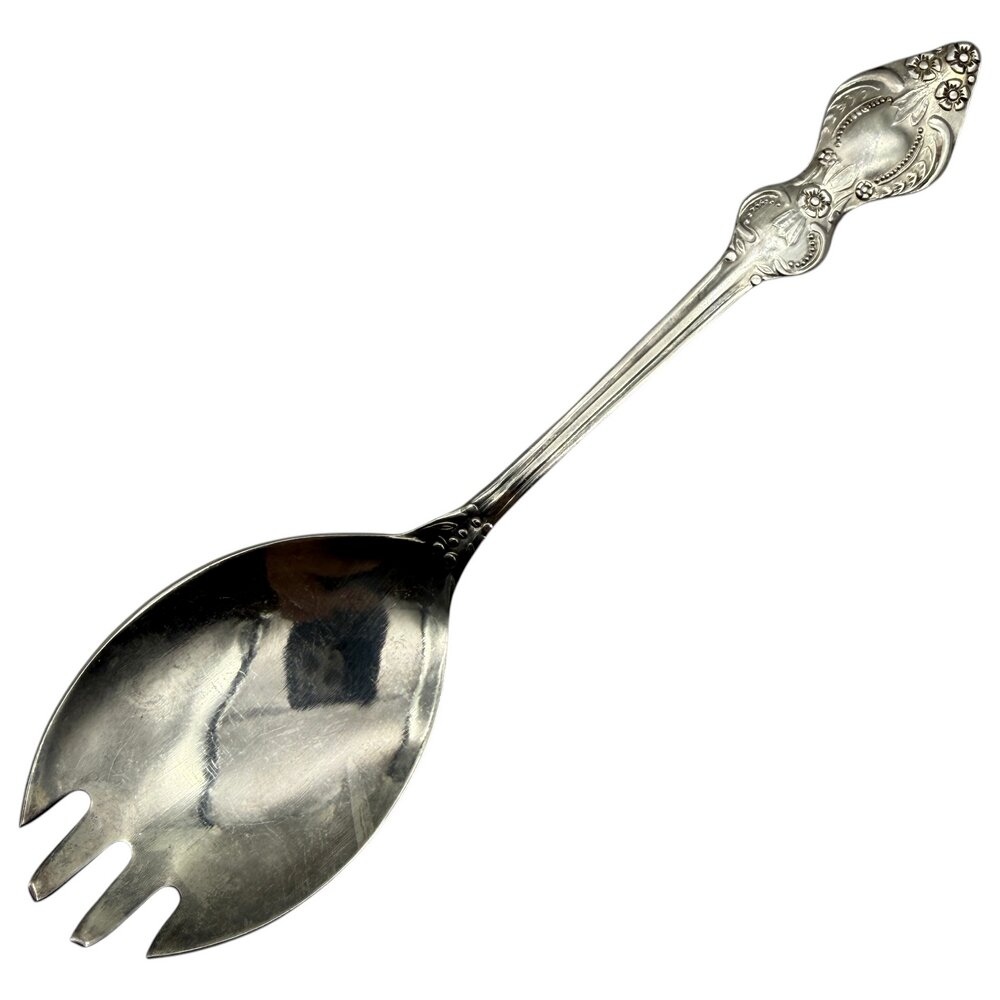 Ложка сервировочная "Уральская роза" для салата, 20.5 см, мельхиор, 1983-1991 гг, РМЗ, Реж, СССР