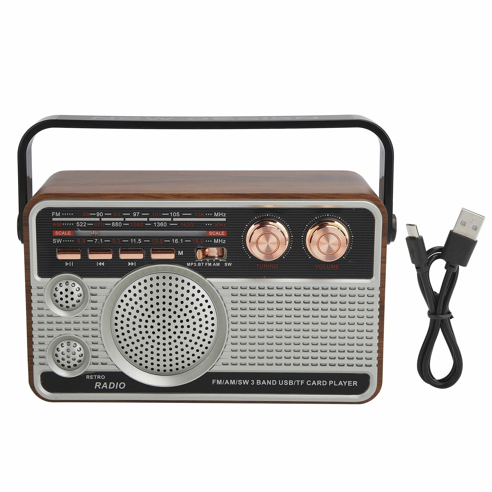FM/AM/SW Радио Портативный Bluetooth перезаряжаемый USB-динамик для U-диска/карты памяти