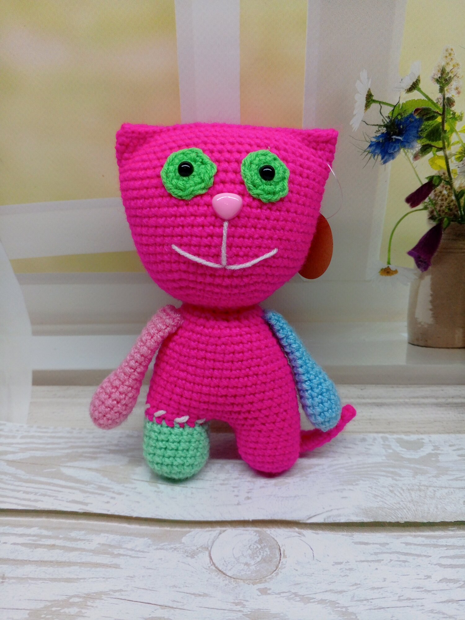 Вязаная игрушка "киска-Анфиска", вязаная кошечка, ручная работа, 15 см