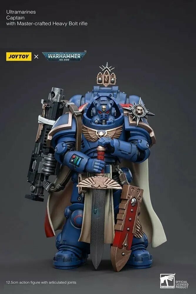 Фигурка JOYTOY Warhammer 40K Ultramarines Captain With Master-crafted Heavy Bolt rifle / фигурка Joy Toy Капитан Ультрамаринов с Крафтовой Тяжелой Болт Винтовкой