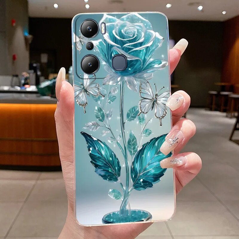 Чехол Infinix Hot 20 с цветами и бабочками, TPU-TPU342