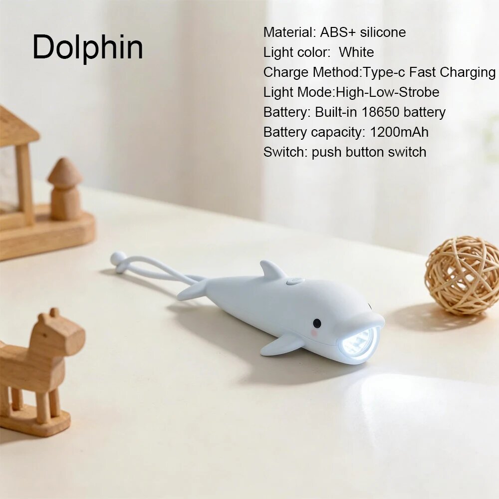 Детский фонарик-ночник Дельфин, белый свет, 1200mAh