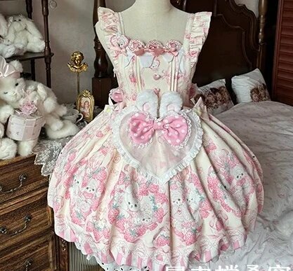 Платье Opeod l y Lolita Cream Rabbit Strawberry Cute Bud размер S