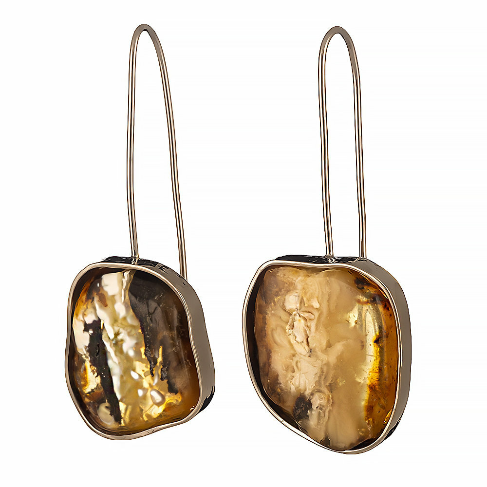Серьги, серебро, 925 проба, янтарь