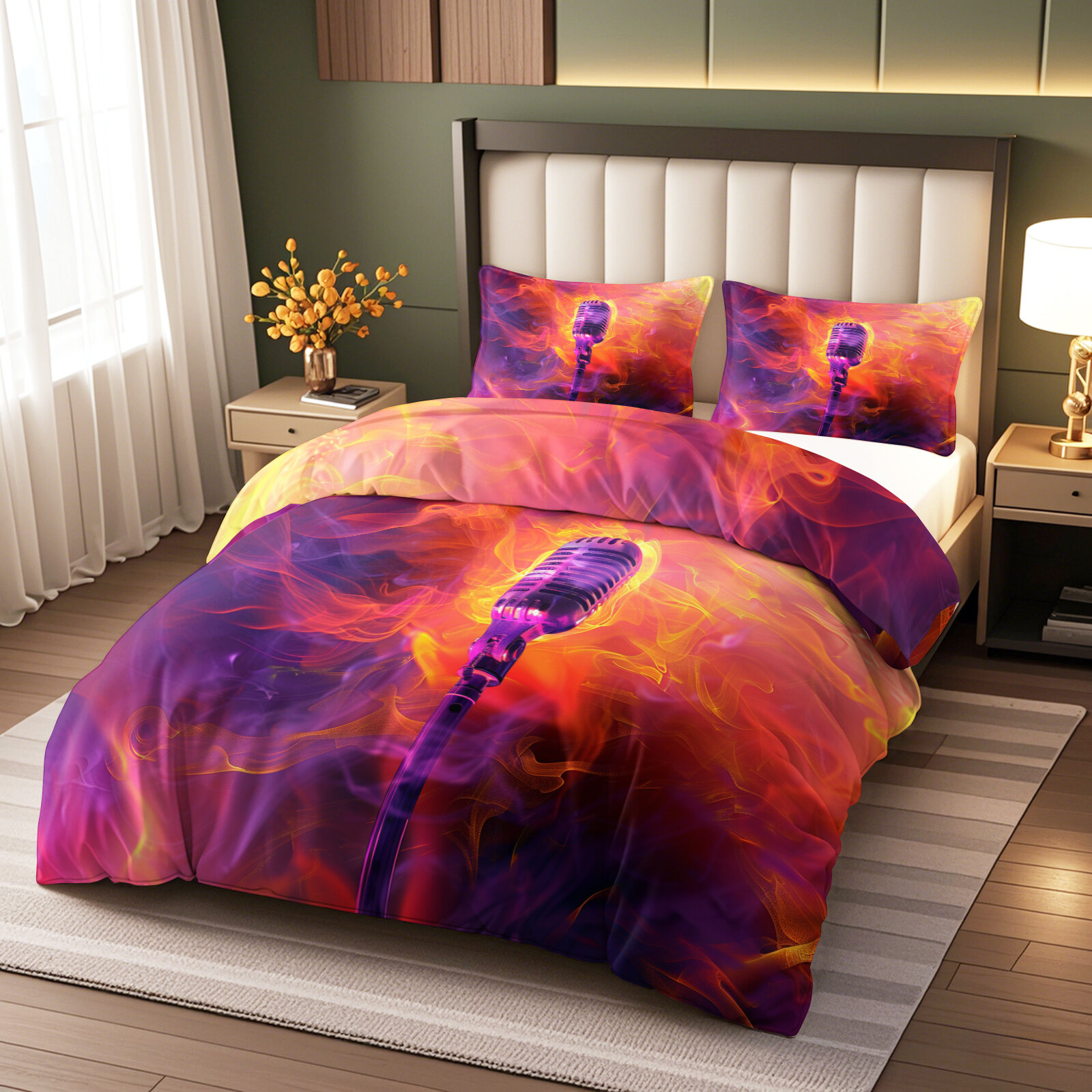 Музыка Комплект постельного белья 1.5/2-сп/Евро 3 предмета 175x215cm Оранжевый Ретро Mикрофибра 2 наволочки 70х70
