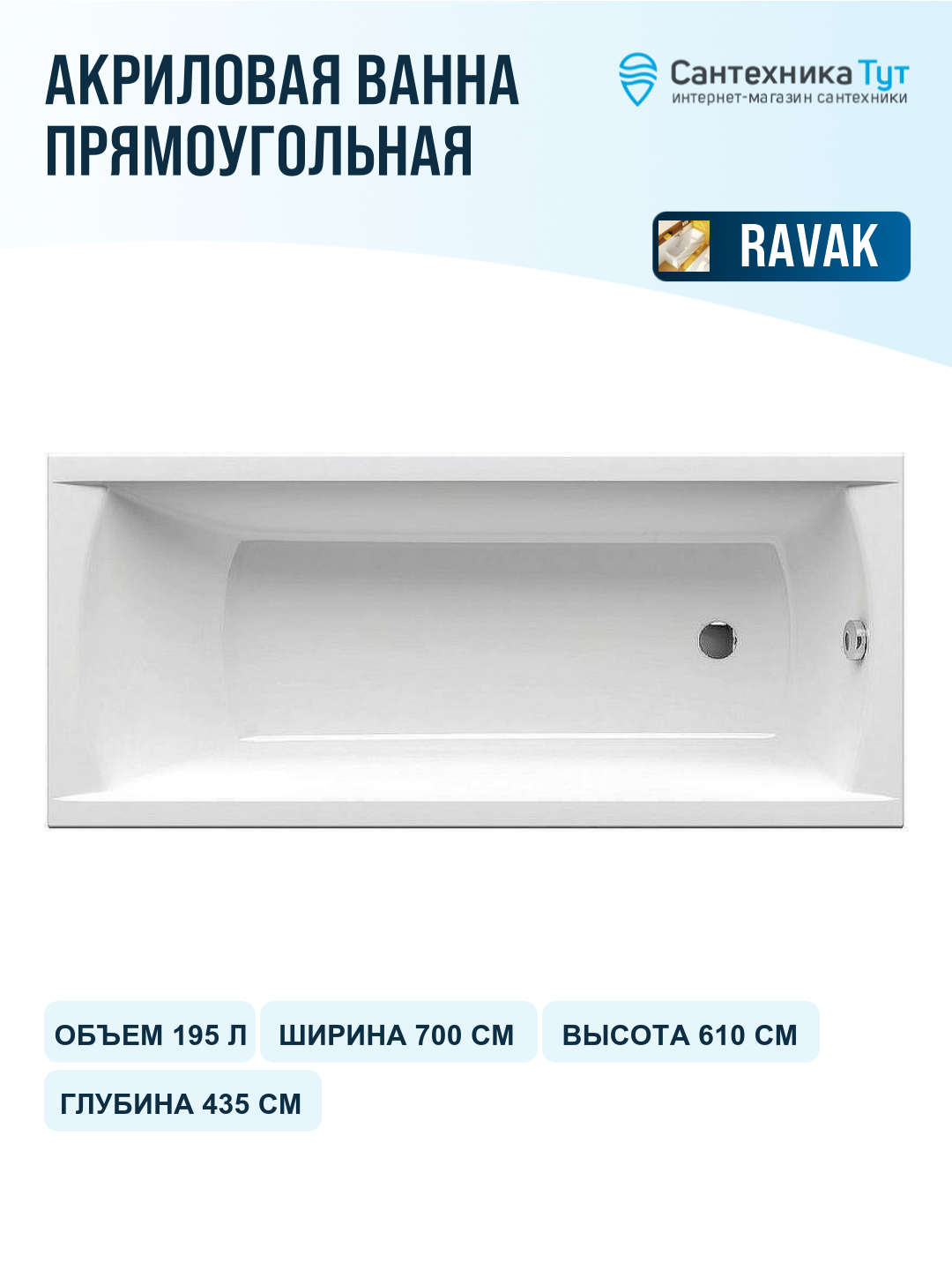 Акриловая ванна Ravak Classic 150x70 C521000000 без гидромассажа