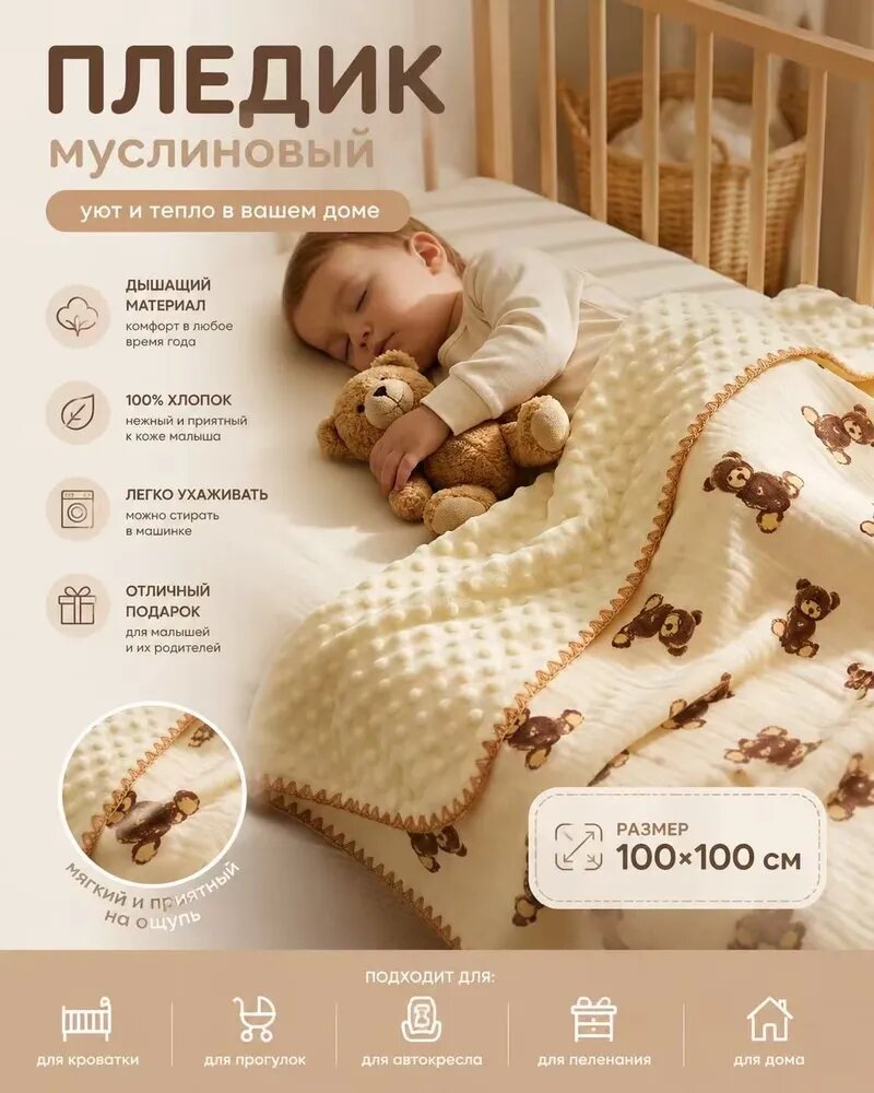 Xiong.xiong Плед двусторонний, плюшевый , Хлопок, 100 см х 100 см