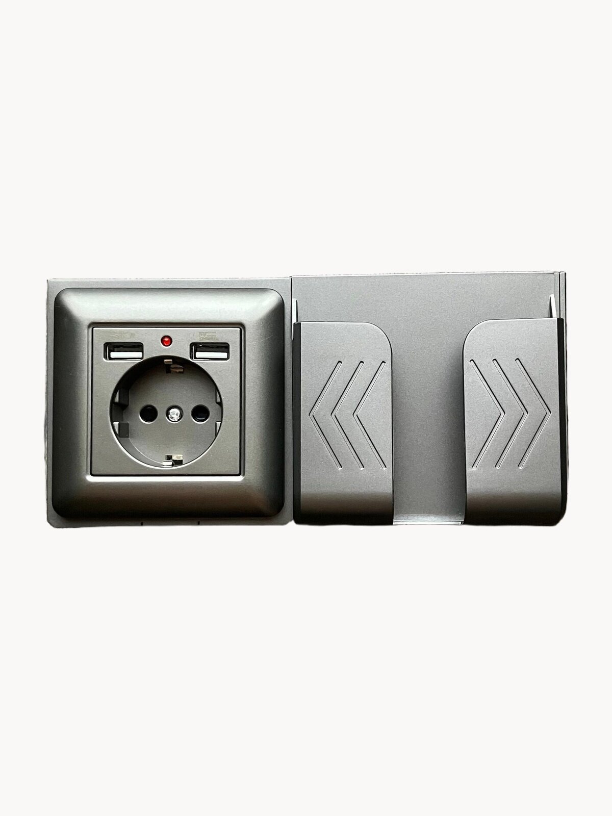 Розетка USB A+A, 2.1А с электрической розеткой D-Life, USB type-A 5V, + подставка под смартфон, серый