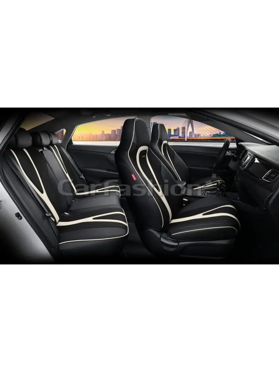Каркасные чехлы CarFashion 5D INTEGRAL PLUS, черно-белые