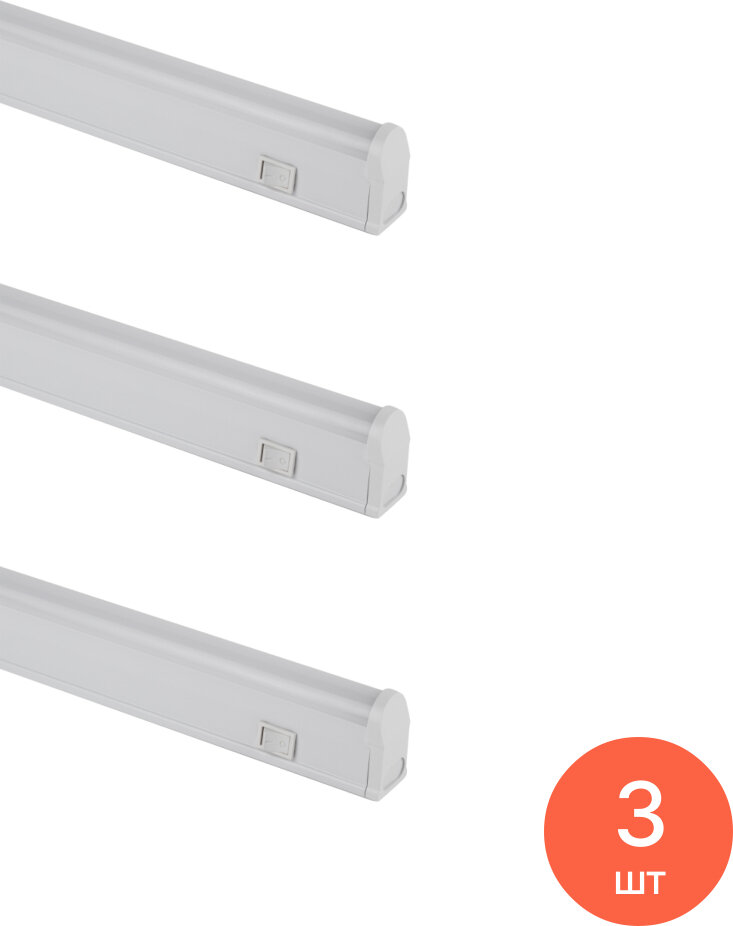 Светильник настенно-потолочный ЭРА LLED-01-12W-4000-W линейный, светодиодный 12Вт IP20 4000К 874х22х37мм, Б0017426 / освещение для дома (комплект из 3 шт)
