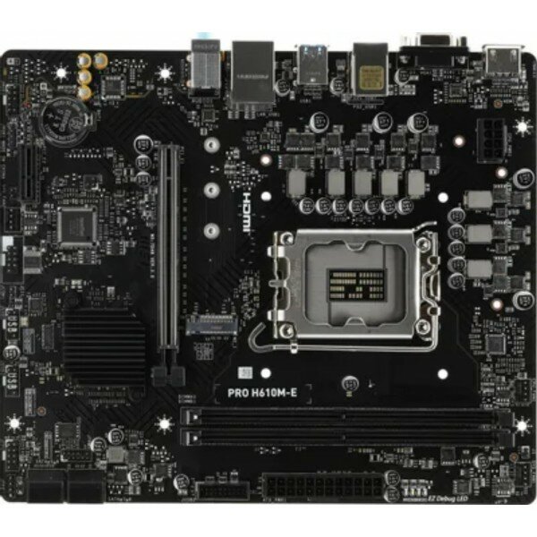 Материнская плата MSI Soc-1700 PRO H610M-E, 2*DDR5, 1*PCIEx16, 1*PCIEx1, 1*M.2, 4*USB3.2Gen1, 4*USB2.0, 4*SATA3.0, 1G, VGA, HDMI, M-ATX, RTL