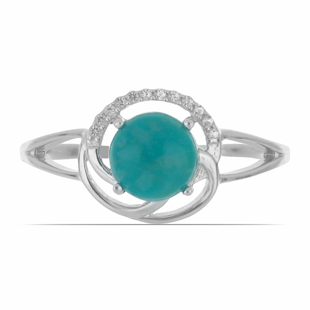 Кольцо, серебро, 925 проба, родирование, топаз, амазонит