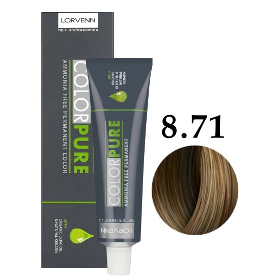 Краска для волос безаммиачная Lorvenn Color Pure, тон 8.71
