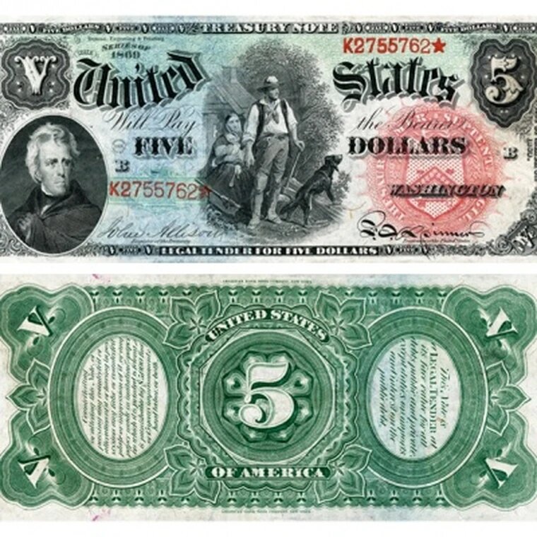 США 5 долларов 1869 казначейский билет, сувенирная копия, банкноты и купюры редкие коллекционные