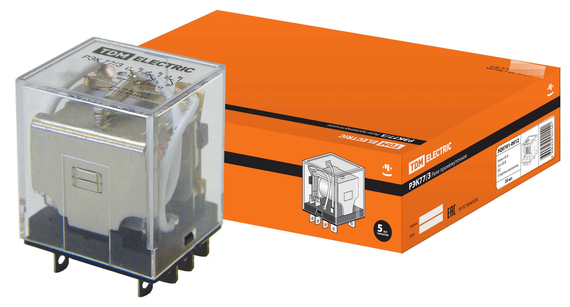 Реле промежуточное TDM Electric / ТДМ Электрик РЭК77/3, 31x42x27мм, 10А 24В DС, SQ0701-0012 / электрика