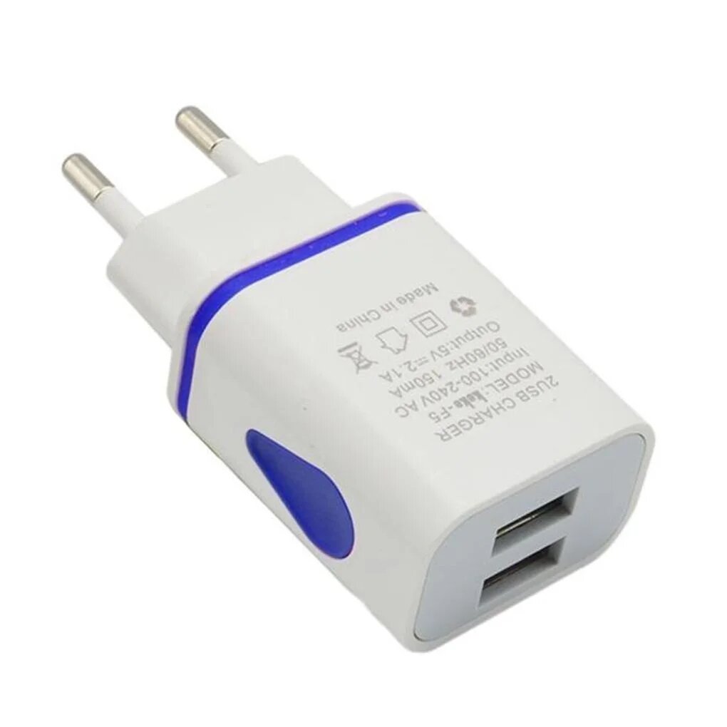 HTHwish Адаптер для зарядки 5В 2А 2USB US, Blue