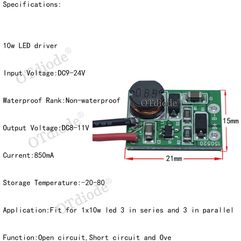OTdiode 10W LED драйвер DC9-24V 8-11V 850mA