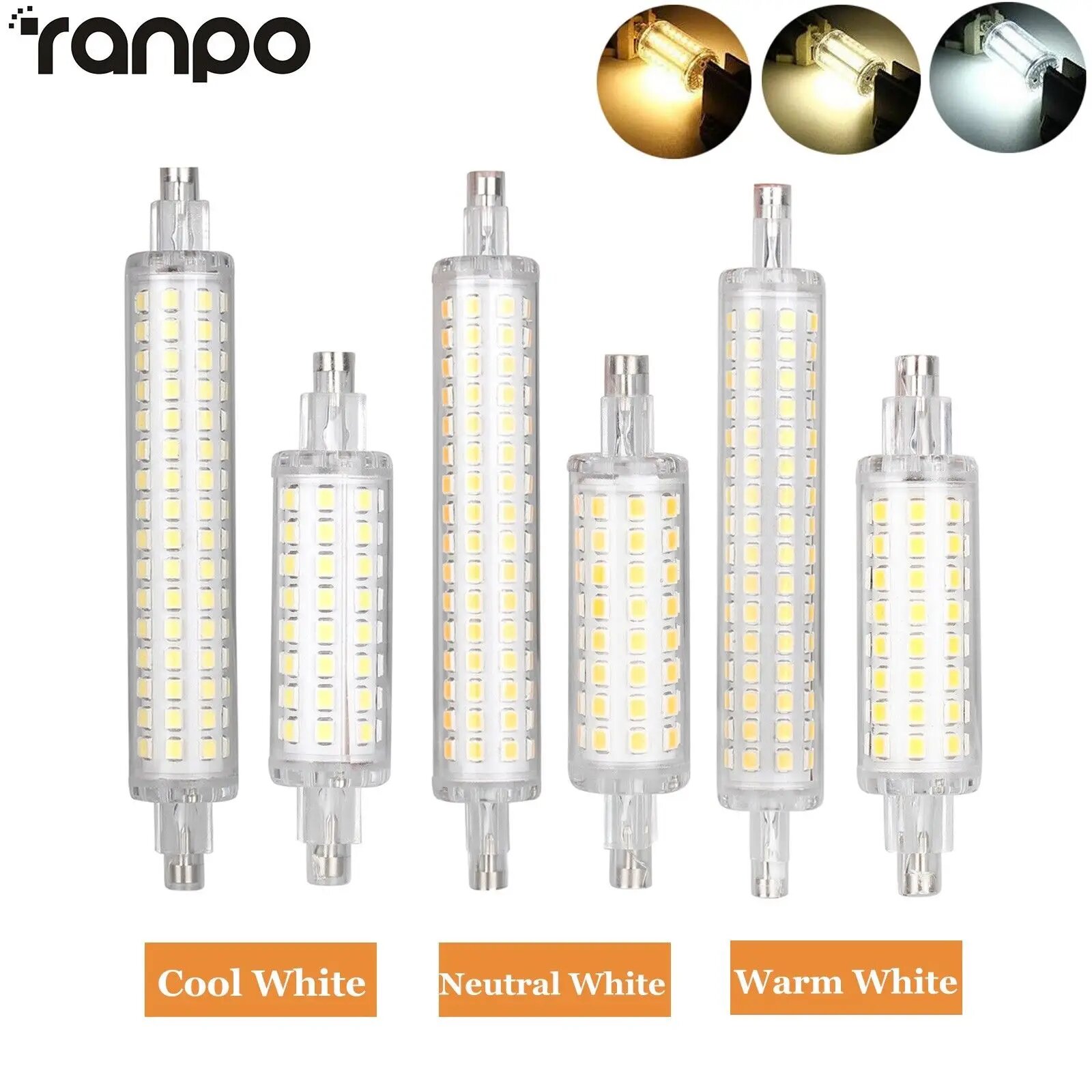 RANPO LED лампа R7S 220В 128 светодиодов Холодный белый, 78mm 220v