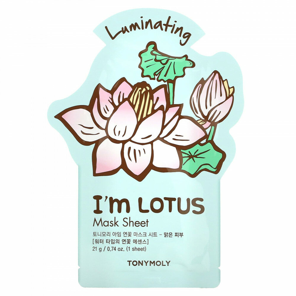 TonyMoly, I'm Lotus, тканевая маска для придания сияния, 1 шт, 21 г (0,74 унции)