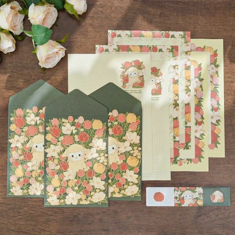 12 шт./компл. романтические конверты, записываемые буквы, бумажные уплотнительные наклейки, свадебная вечеринка, поздравительные открытки, обложка, школьные канцелярские принадлежности sheep in tulip