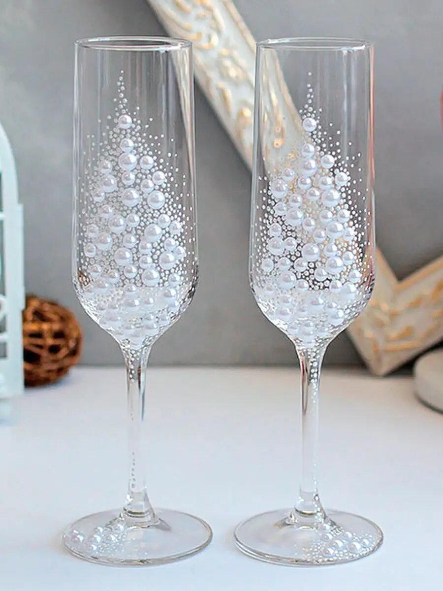 Свадебные бокалы для молодоженов, фужеры жениха и невесты для шампанского новобрачных 2 шт.