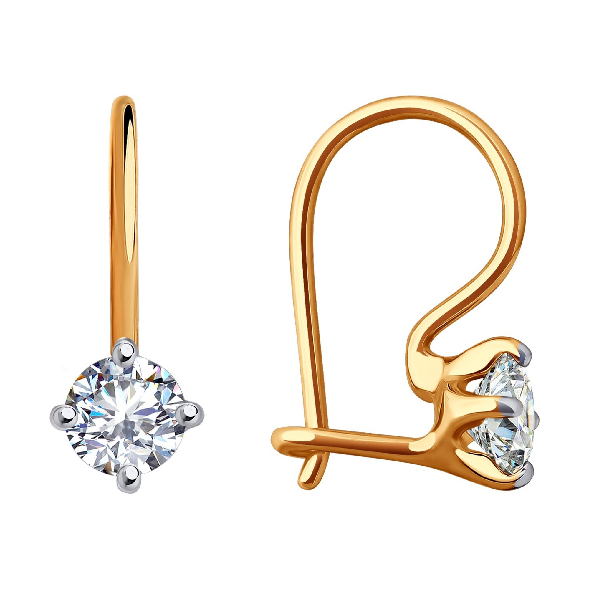 Серьги Diamant online, красное золото, 585 проба, фианит